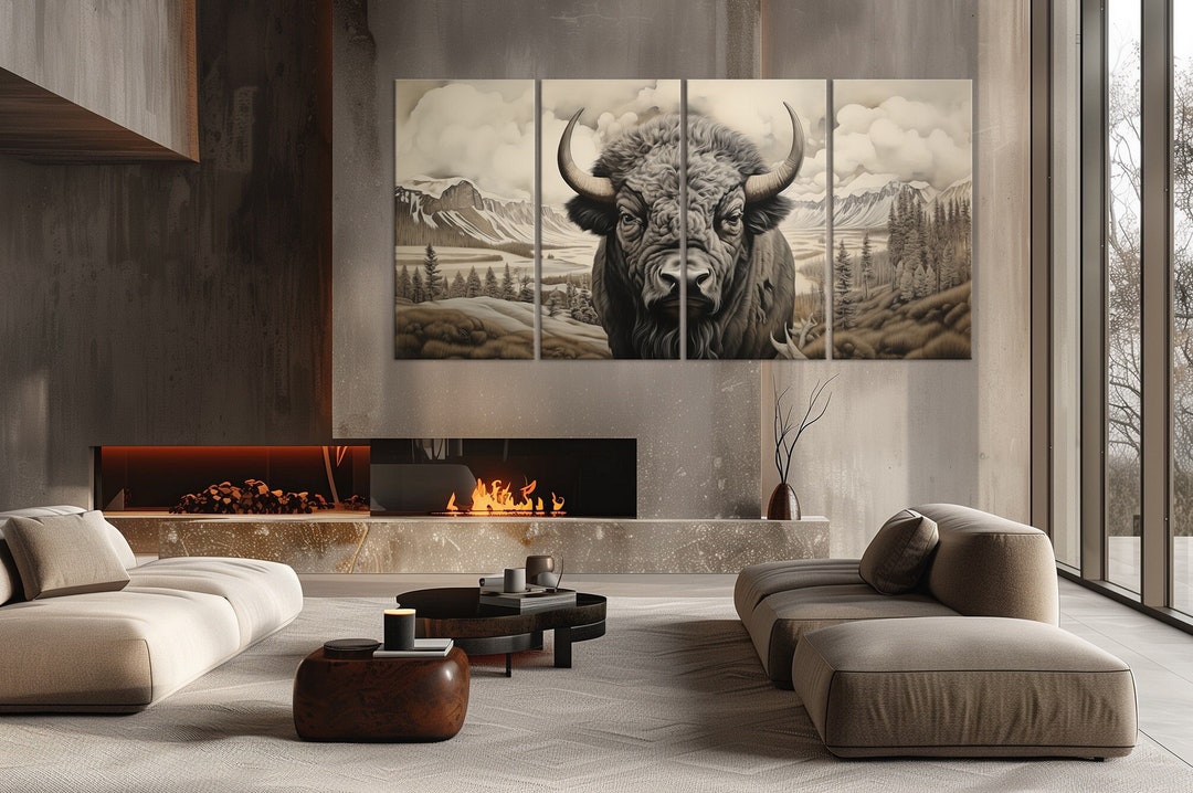 Bison Canvas Wall Art Print American Western Buffalo Art Bison Wildlife ...