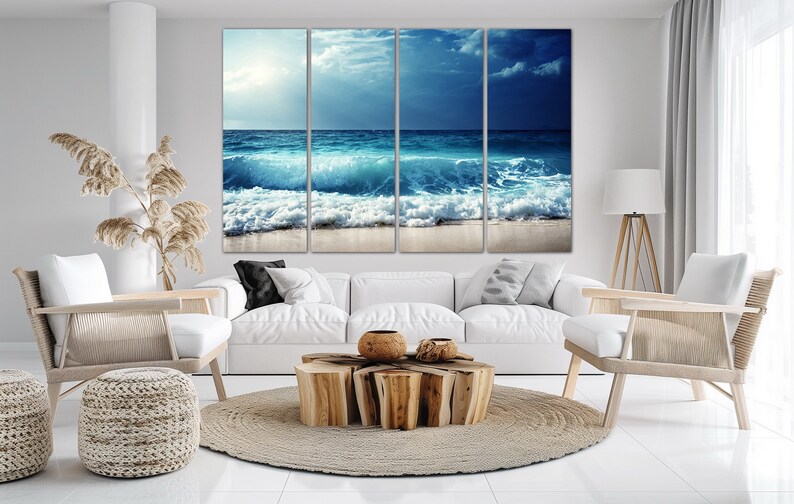 Navy Blue Ocean Canvas Wall Art Nautical Decor Ocean Print Beach Wall ...