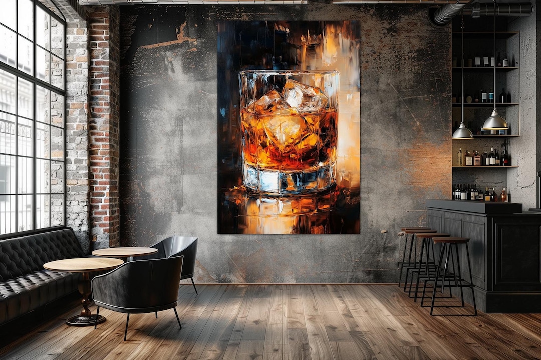 Whiskey Glass Canvas Wall Art Bar Wall Decor Drink Print Whiskey Gift ...
