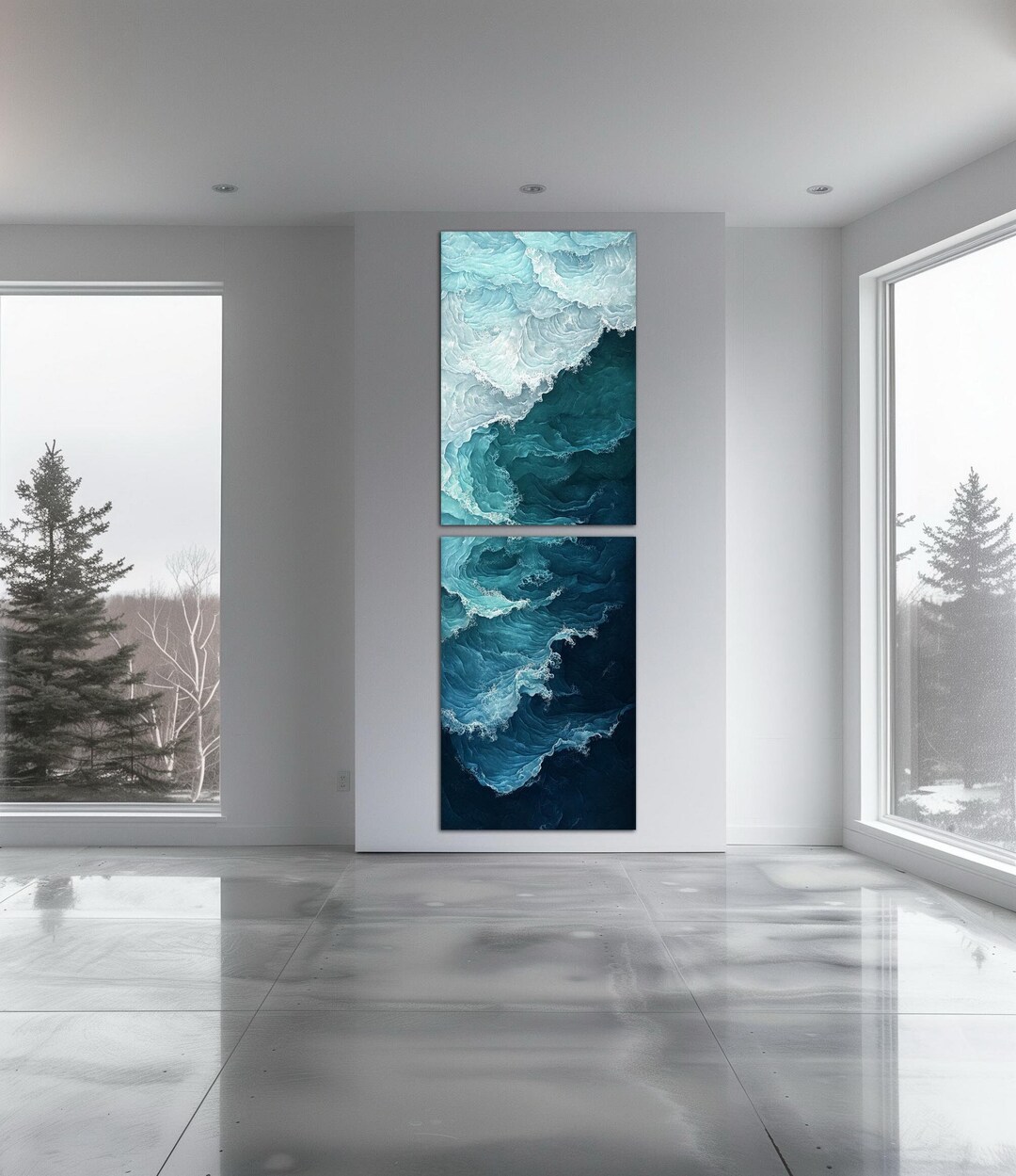 Navy Blue Ocean Canvas Wall Art Cottagecore Decor Abstract Ocean Print ...