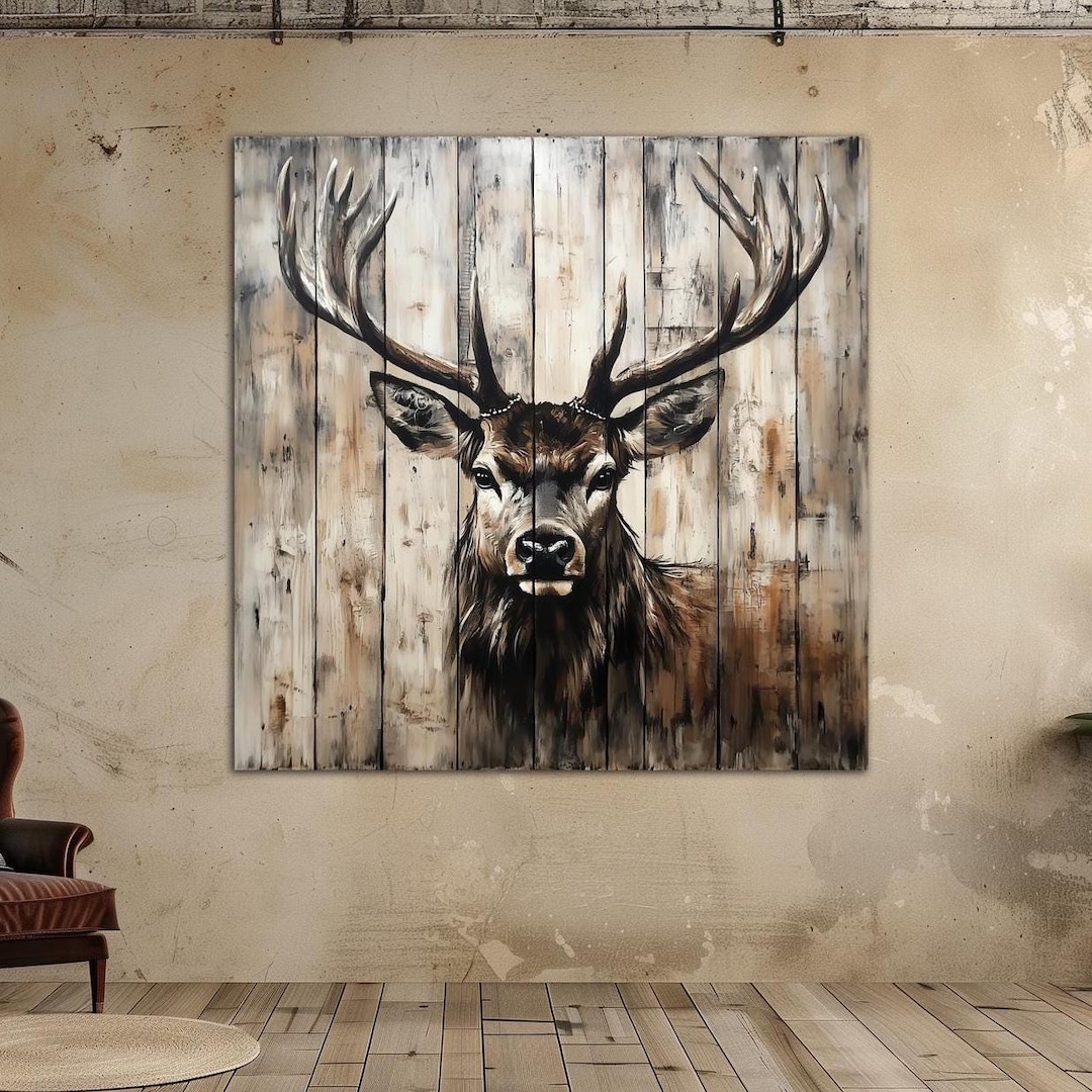 Deer on Rustic Wood Canvas Wall Art Woodland Decor Elk Animal Print - Etsy