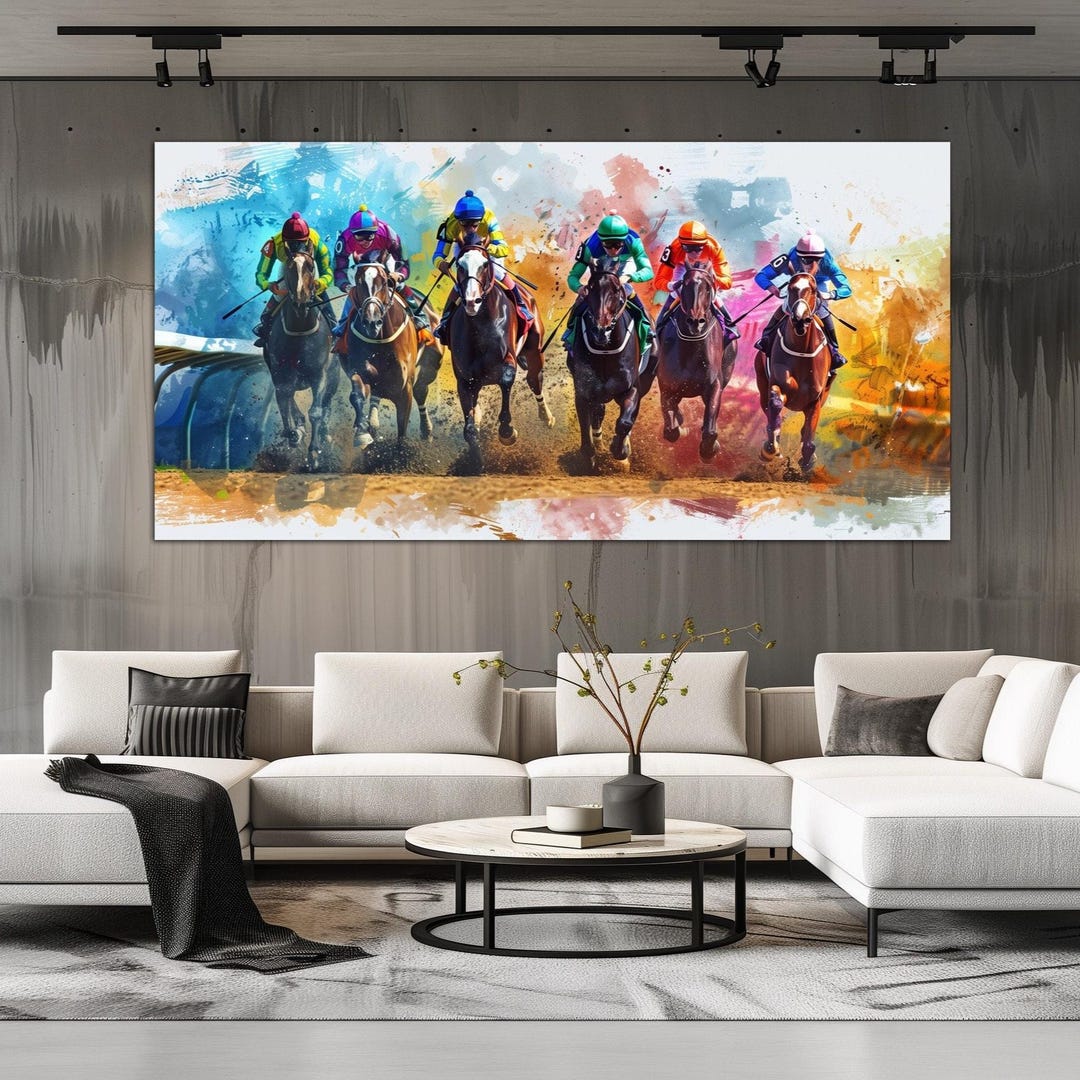 Horse Racing Canvas Wall Art Horse Wall Decor Equestrian Watercolor ...