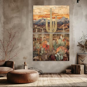Arizona Desert Cactus Canvas Wall Art Boho Wall Decor Mosaic Art PRINT ...