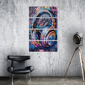 DJ Canvas Wall Art Gaming Room Decor Music Poster Headphones Graffiti ...