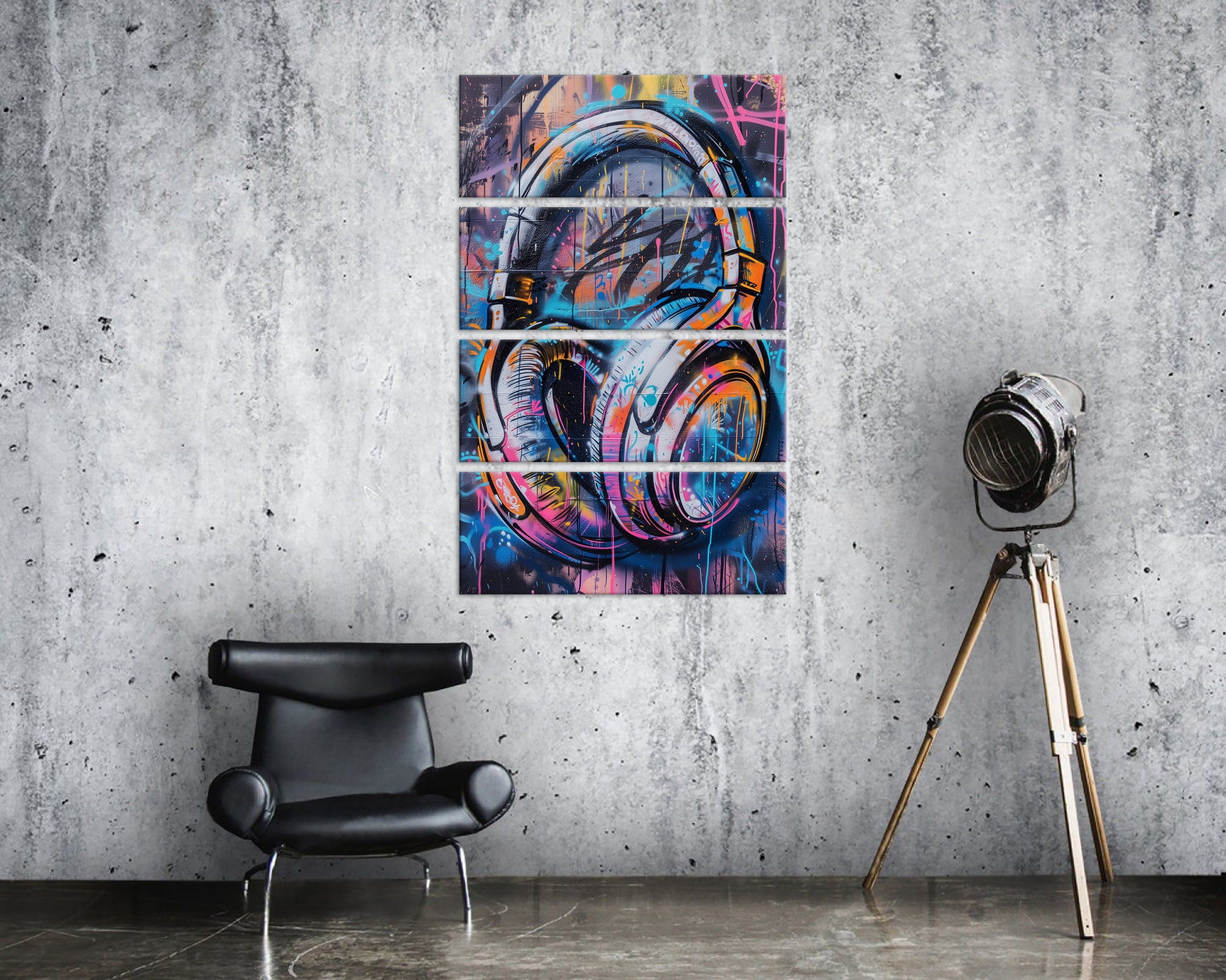 DJ Canvas Wall Art Gaming Room Decor Music Poster Headphones Graffiti ...