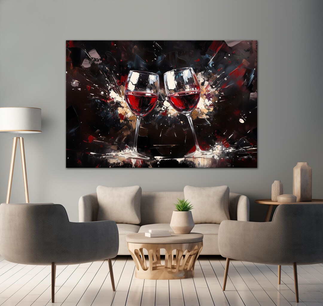 Red Wine Glasses Canvas Wall Art Kitchen Decor Wine Glass Print Bar Art ...