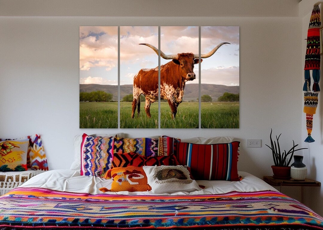 Longhorn Cow Canvas Wall Art Farmhouse Decor Texas Longhorn Print Texas ...