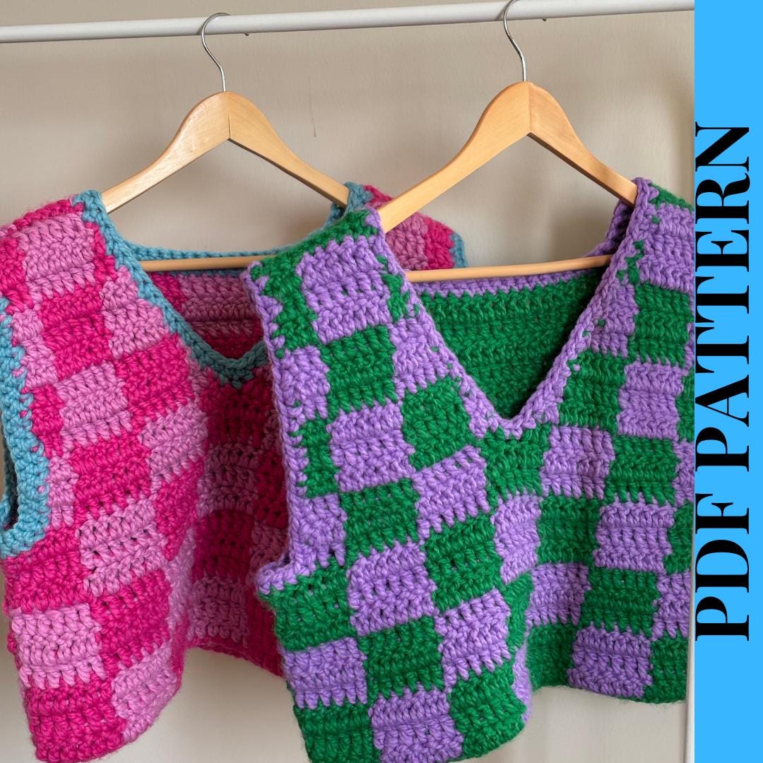 Checkered Crochet Pattern, Crochet Vest Pdf Instructions, Checkerboard ...
