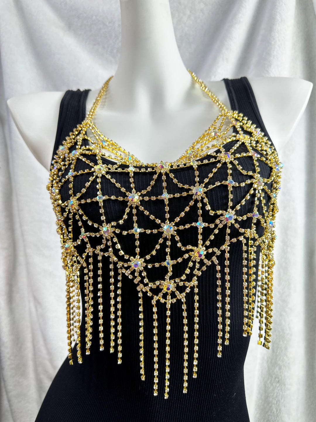Body Chain Carnival Beach Body Chain Trendy Mesh Tassel Rhinestone ...