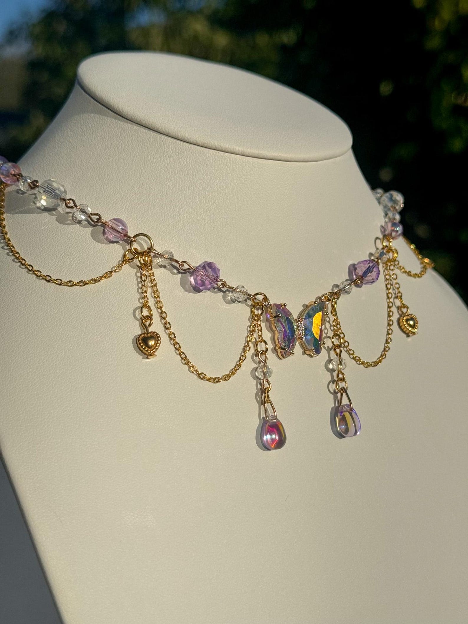 Gold and Purple Butterfly Necklace, Fairycore Beaded Jewelry, Royalcore ...