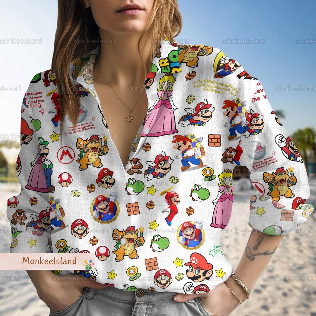 Super Mario Bros Linen Shirt, Mario Bros Long Sleeve Shirt, Super Mario ...