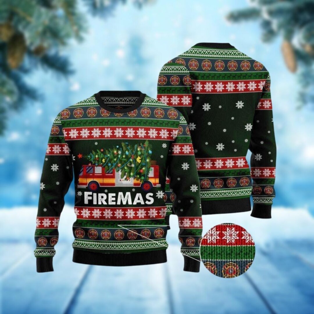 Christmas Firefighter Ugly Sweater, Fireman Xmas Sweater, Firefighter ...