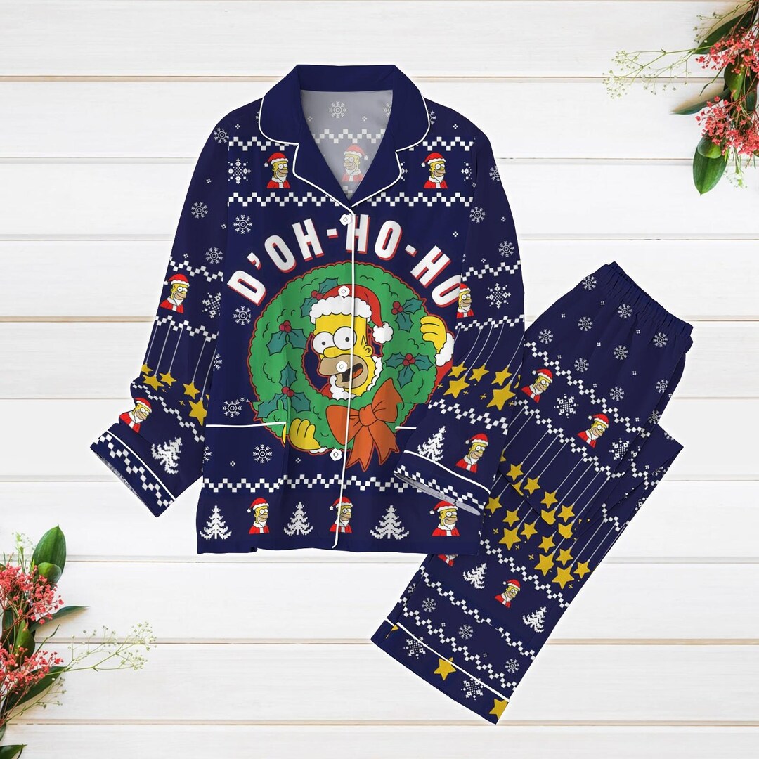 Christmas Pajamas, Homer Simpson Pajamas Set, Disney Cartoon Xmas ...