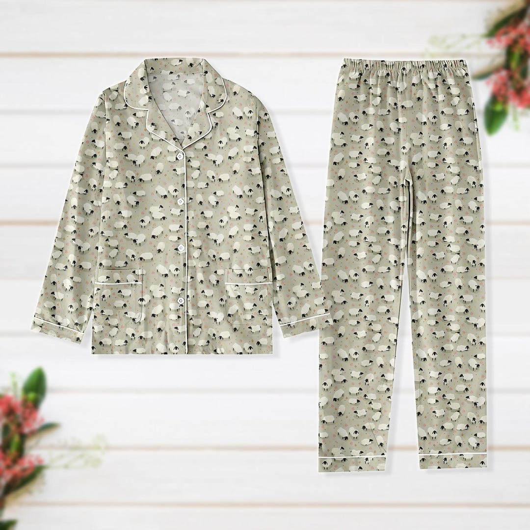 Sheep Pajamas Set, Funny Lamb Women Pajamas, Sheep Farming Thick ...