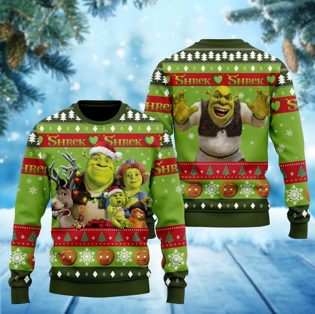 Shrek Christmas Sweater, Fiona and Shrek Funny Xmas Sweater, Shrek Face ...
