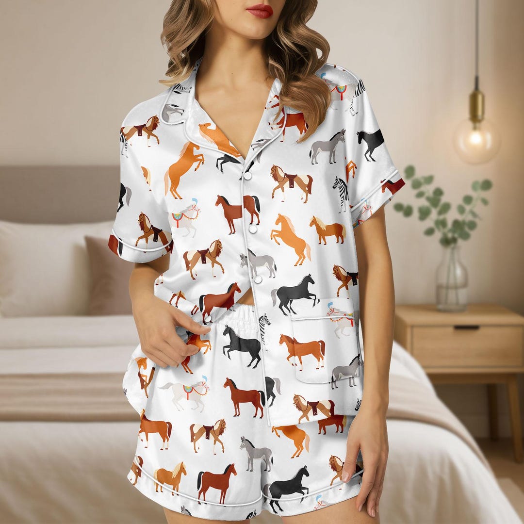 Horse Satin Pajamas, Horse Lover Gift, Horse Racing Women Pajamas ...