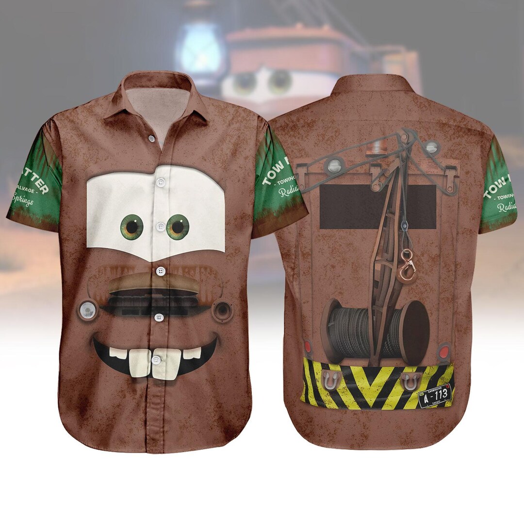 Halloween Tow Mater Costume Button Shirt, Disney Cars Tow Mater Cosplay ...