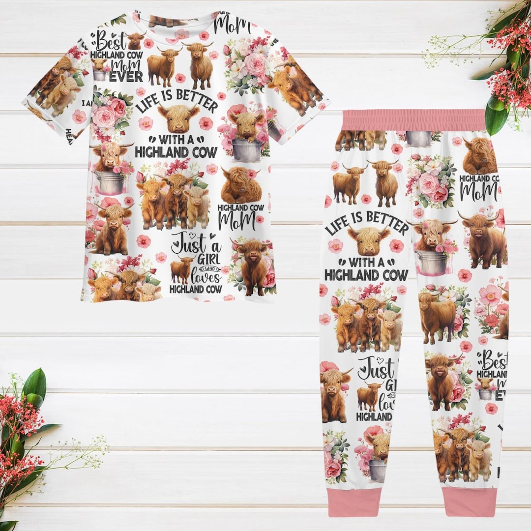 Highland Cow Pajamas, Farm Animal Pajamas Pants, Cow Women Pajamas ...