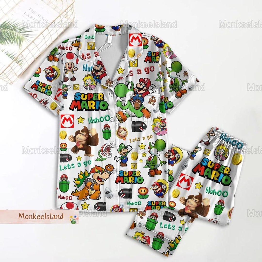 Super Mario Bros Pajamas, Mario Bros Pajamas Set, Super Mario Gaming ...