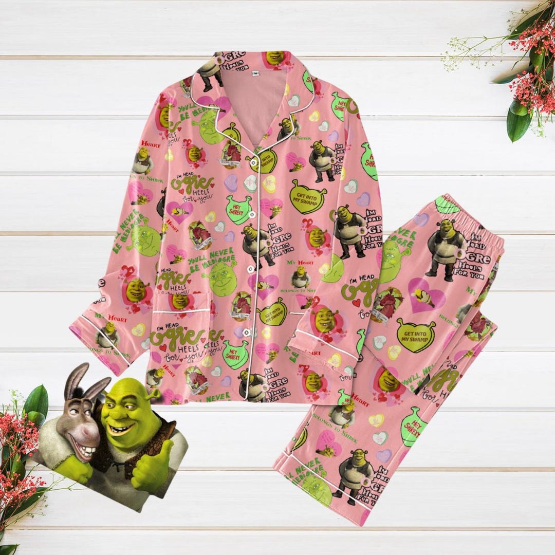 Shrek Face Pajamas Set, Fiona and Shrek Couple Pajamas, Meme Valentine ...