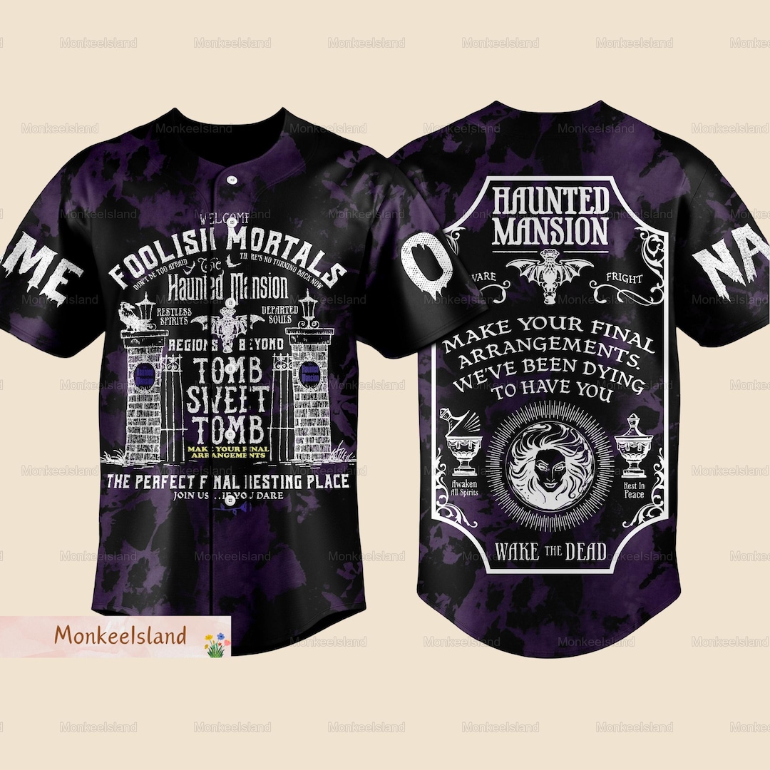 Halloween Haunted Mansion Baseball Jersey, Hitchhiking Ghosts Jersey ...