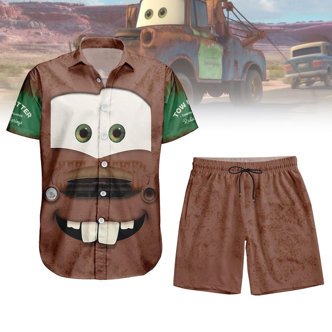 Tow Mater Costume Button Shorts, Disneyland Cars Cosplay Shirt, Pixar ...