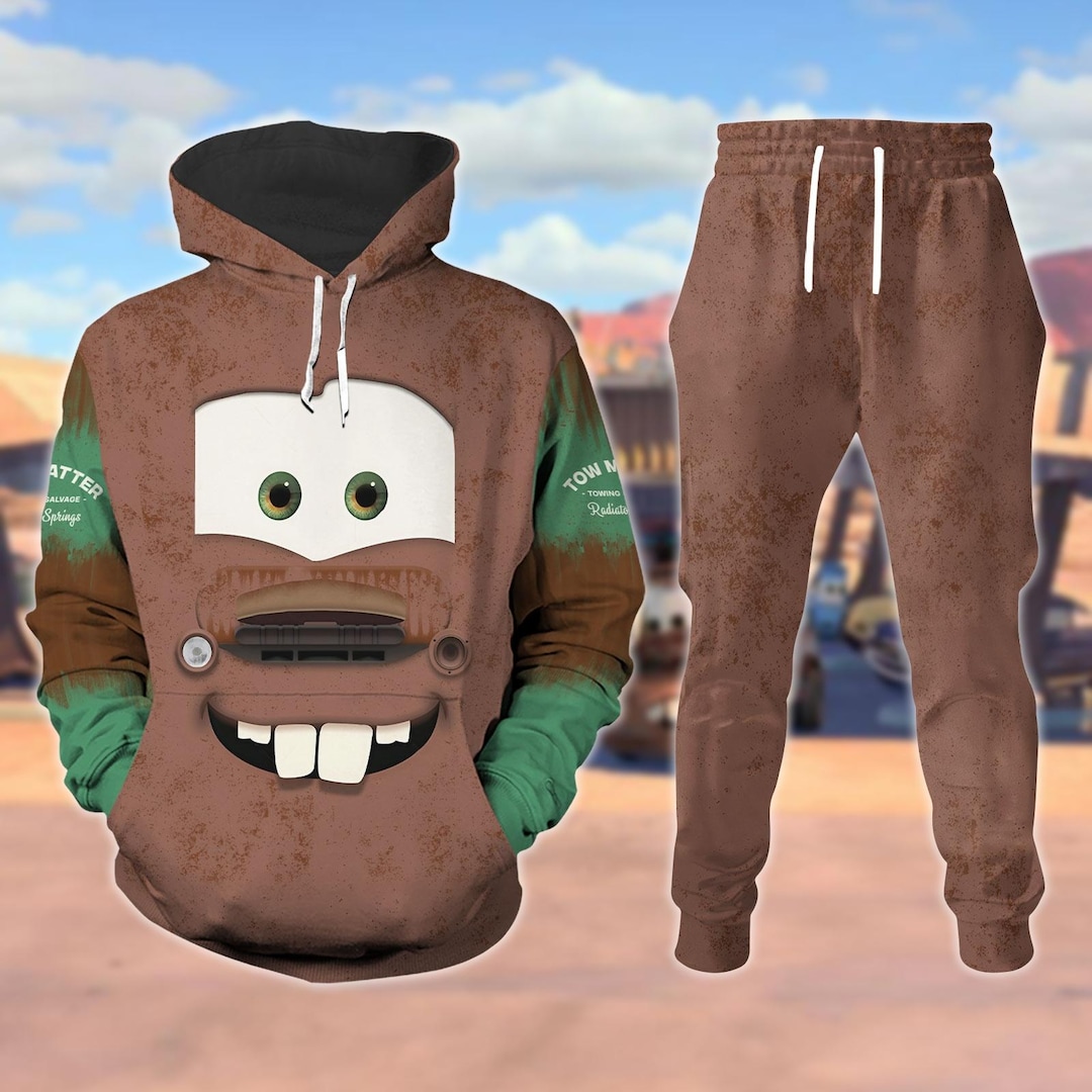 Tow Mater Costume Hoodie Jogger Set, Disneyland Cars Cosplay Jogger ...
