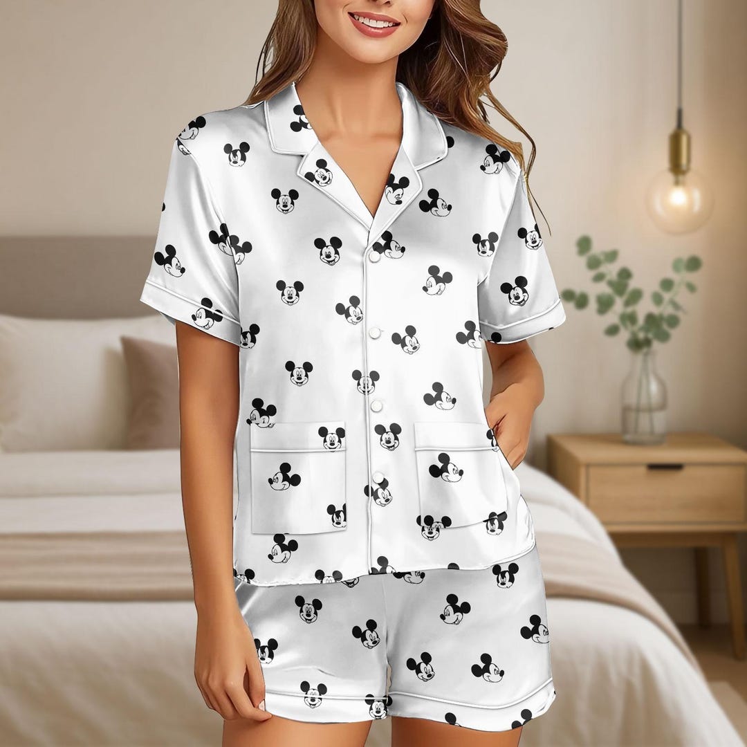 Mickey Mouse Satin Pajamas, Disney Mouse Women Women Pajamas, Cartoon ...