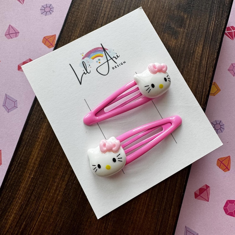 Hello Kitty Hair Clips, Pink Snap Clip Set, Kawaii Party Favors - Etsy
