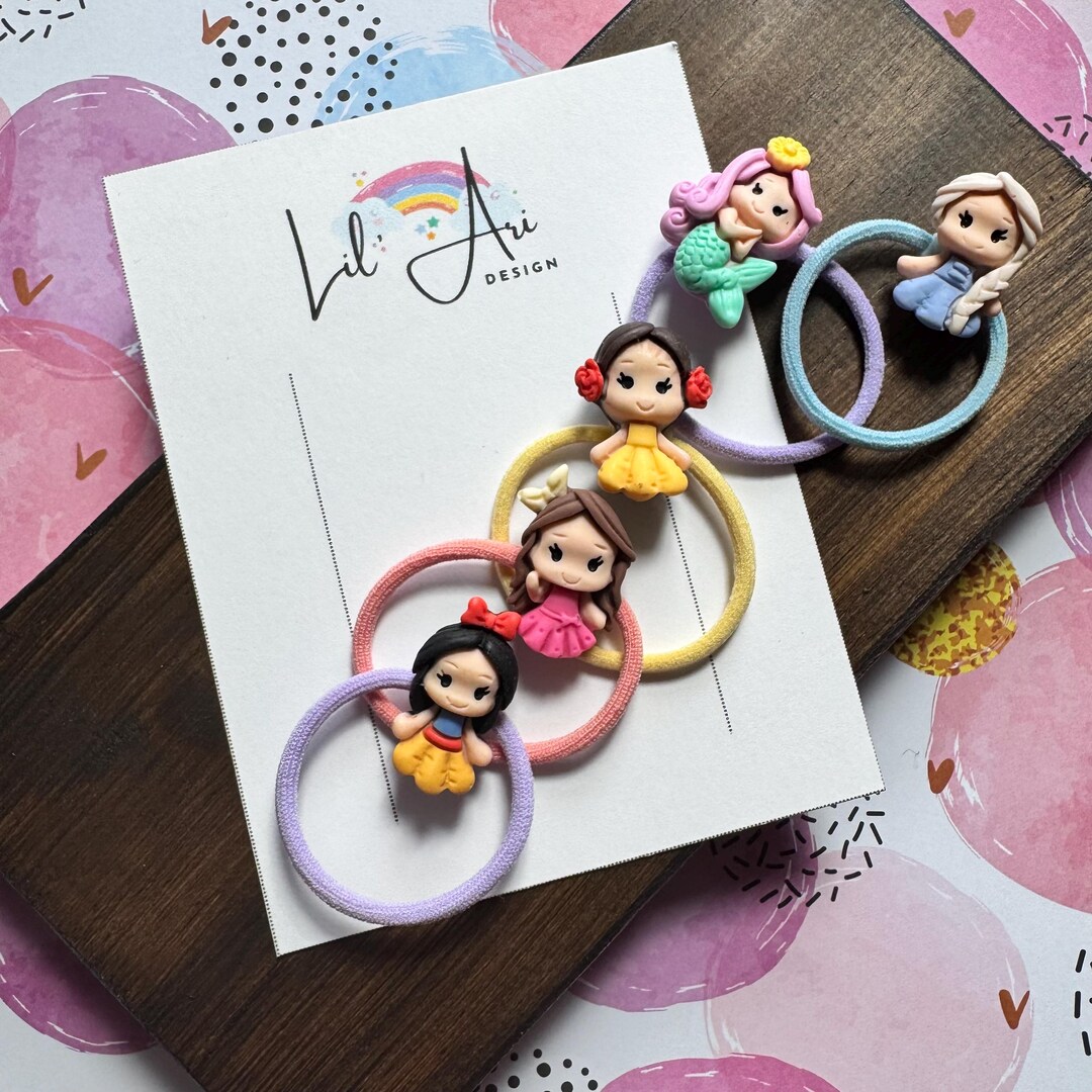 Handmade Princess Doll Hair Ties, Polymer Clay, Toddler Girl Ponytail ...