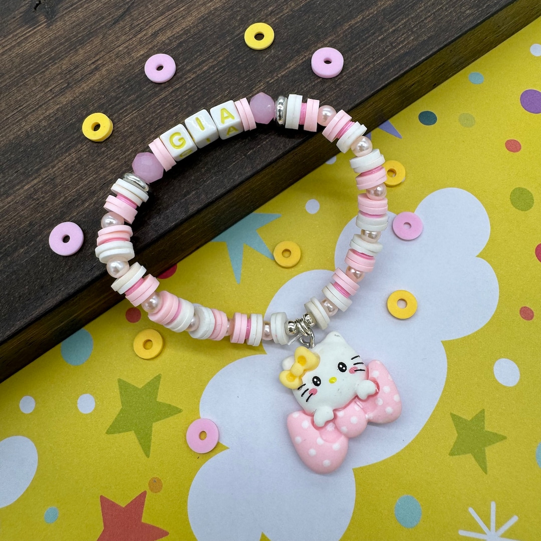 Personalized Hello Kitty Name Bracelet Custom Kid Beaded Bracelet ...