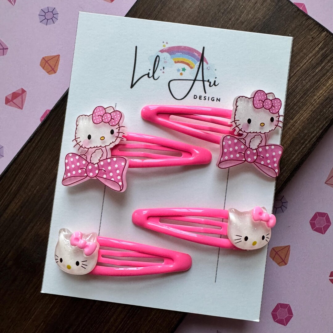 Hello Kitty Hair Clips Pink Kawaii Snap Clips Hello Kitty Hair ...