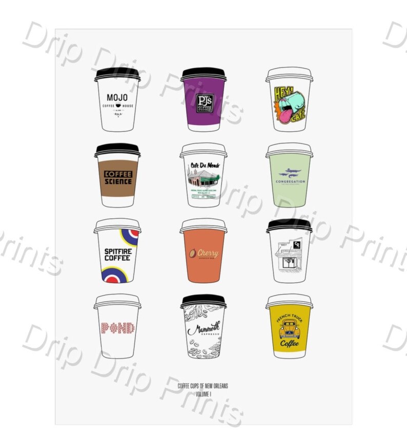 Coffee Cups Print New Orleans Print for Cafe Decor Wall Art for Kitchen ...