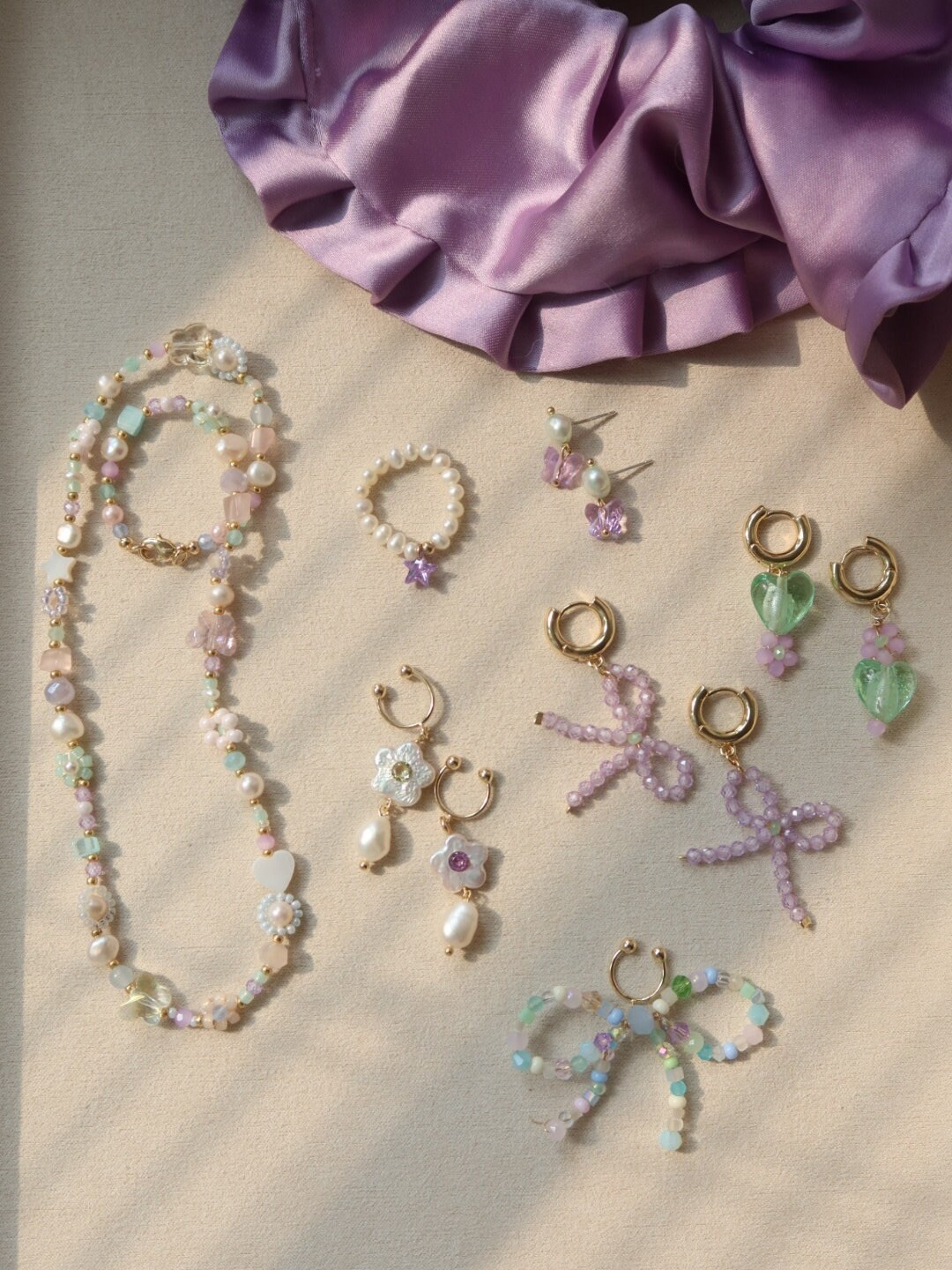 Pastel Garden Ear Collection floral Themed Earrings and Cuffs With Bow ...