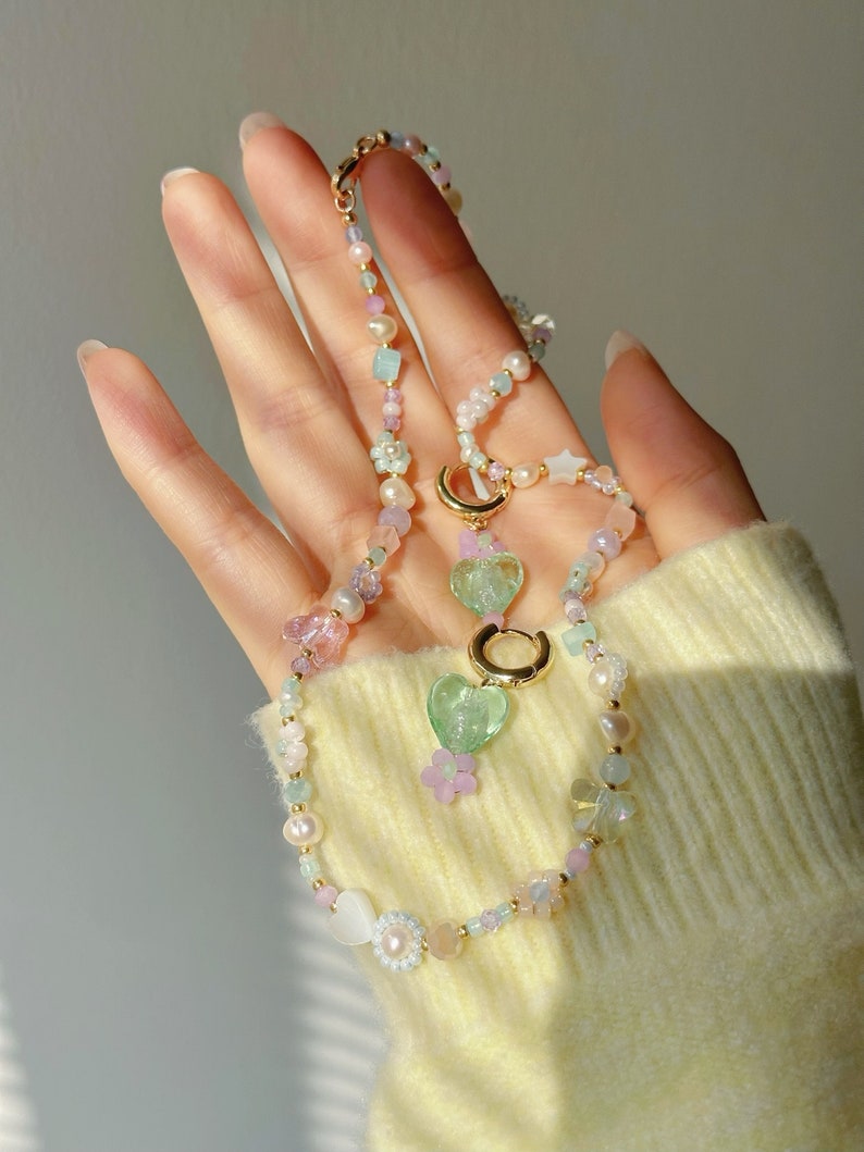 Pastel Garden Ear Collection floral Themed Earrings and Cuffs With Bow ...