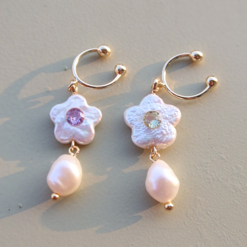 Pastel Garden Ear Collection floral Themed Earrings and Cuffs With Bow ...