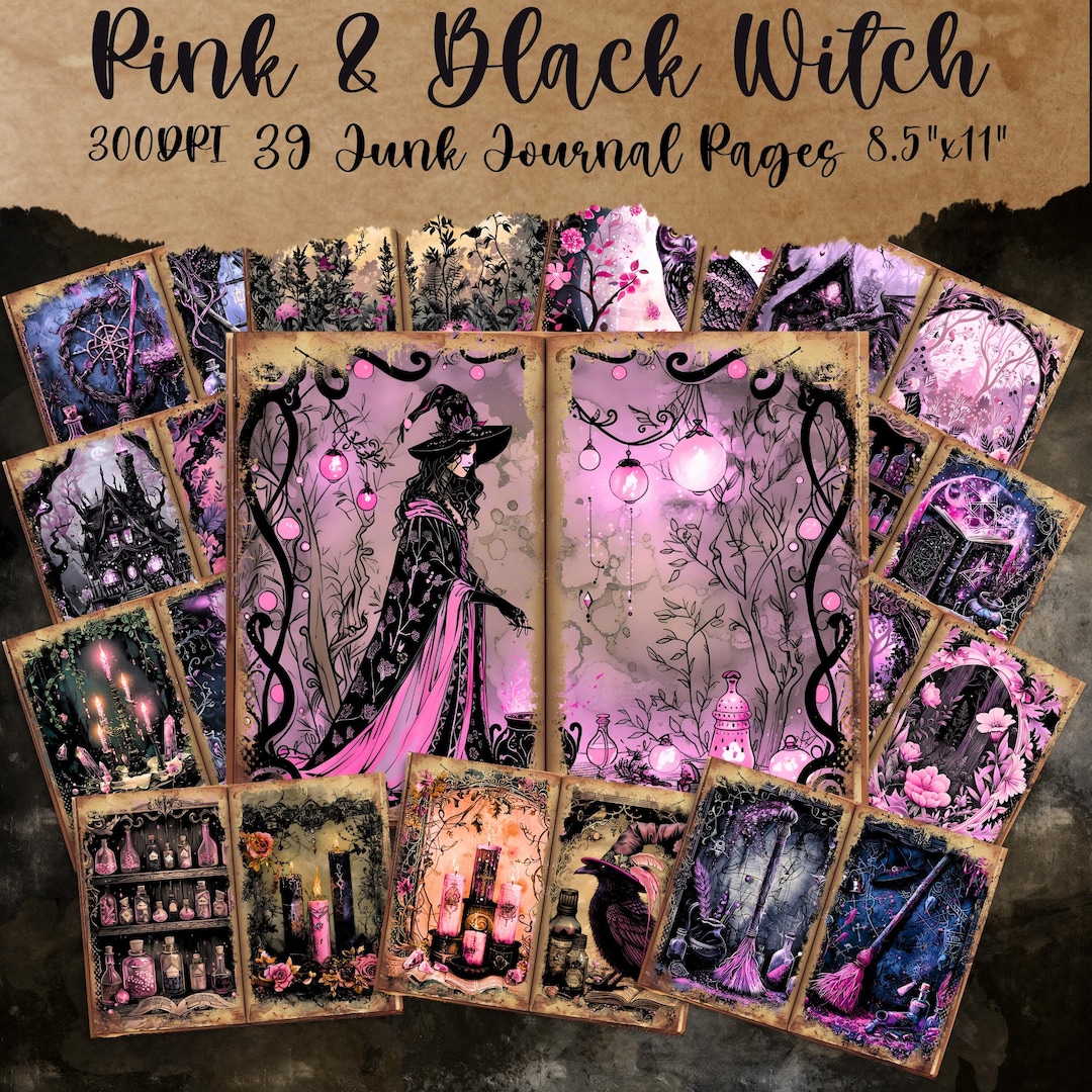 Black & Pink Witch Junk Journal Printable Pages , Junk Journal Kit ...