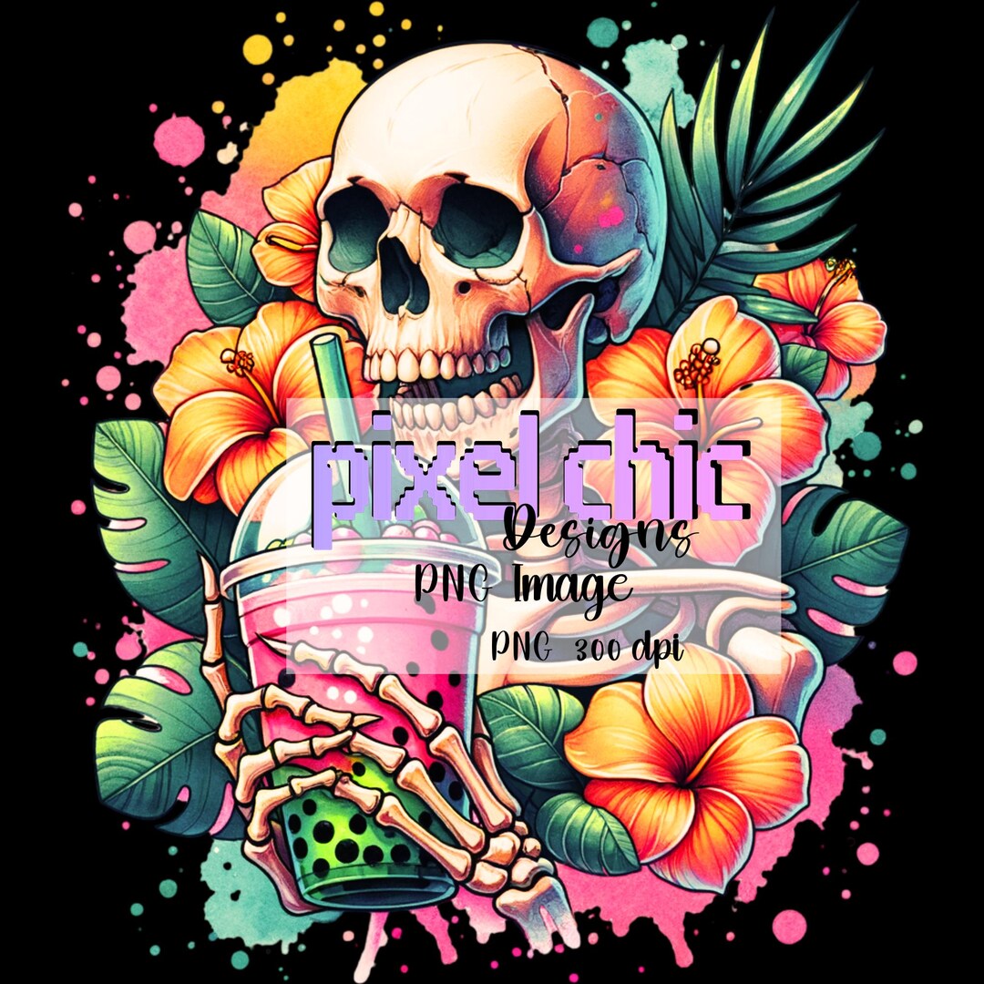 Watermelon Skull Boba PNG | Spooky Kawaii Boba Clipart | Cute Goth ...