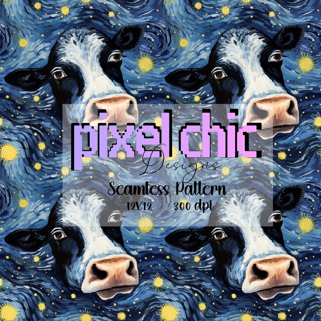 Holstein Black & White Cow Starry Night Seamless Pattern | PNG Seamless ...