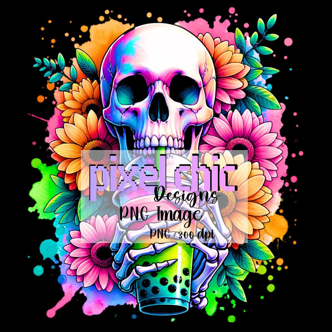 Neon Skull Boba PNG | Spooky Kawaii Boba Clipart | Cute Goth ...
