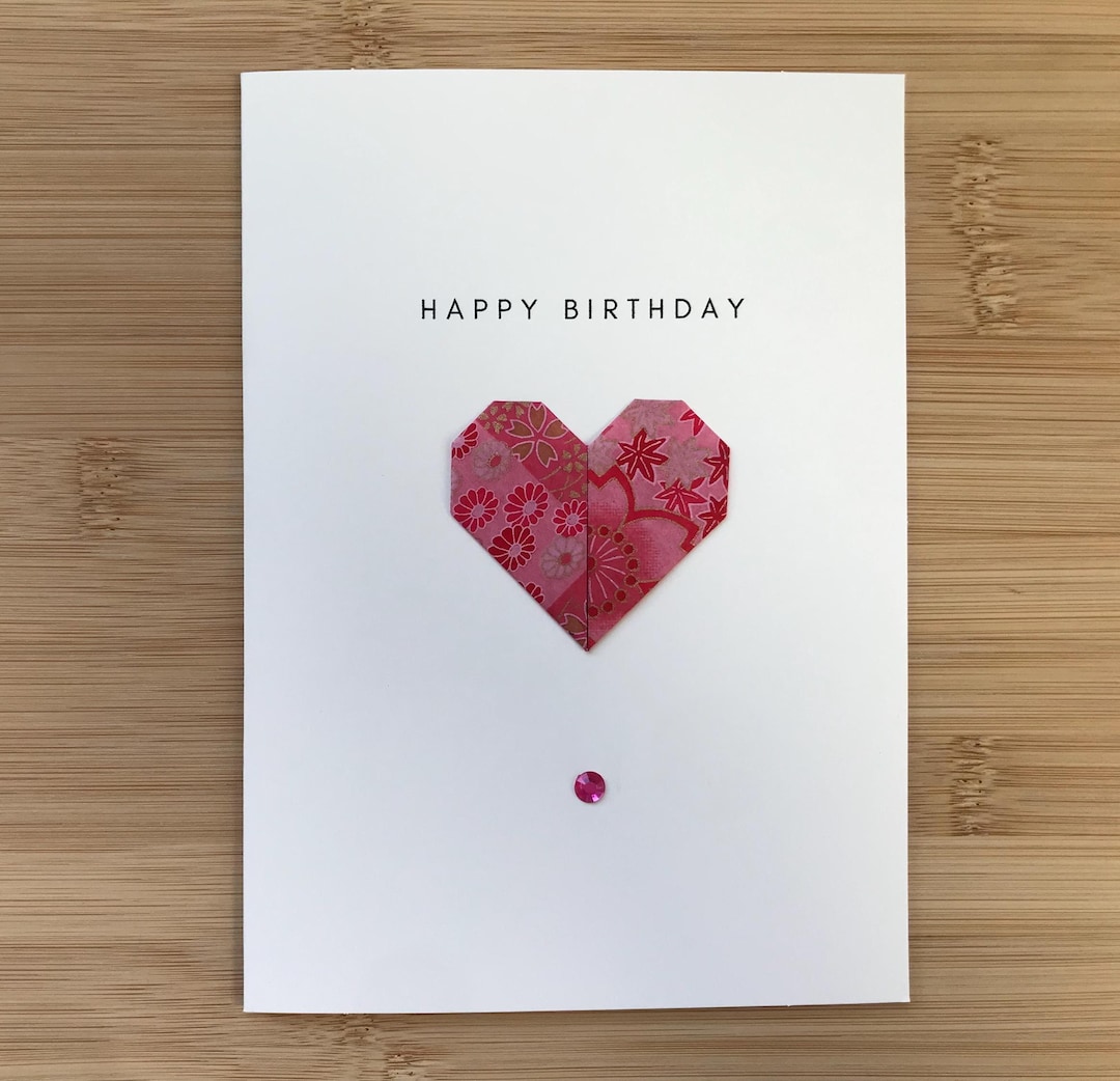 Handmade Origami Heart Happy Birthday Card | Yuzen Washi Paper - Etsy