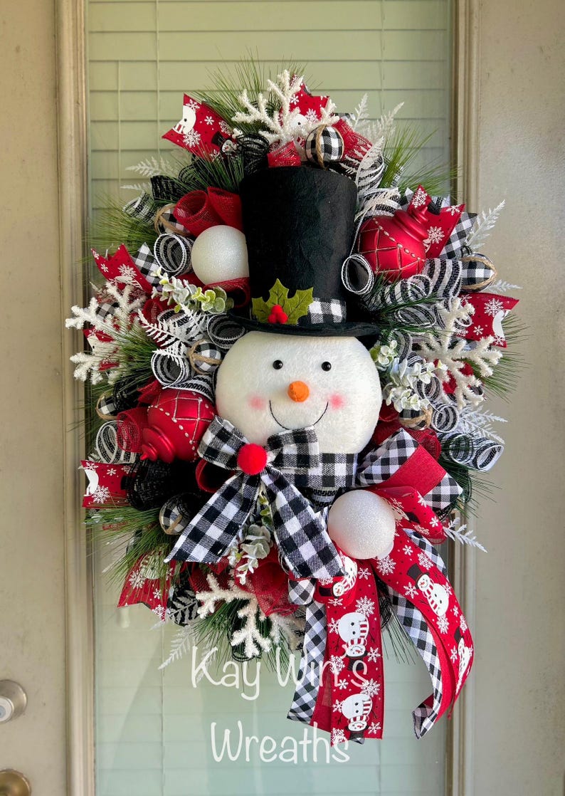 Snowman Wreath, Snowman Head Wreath, Snowman Christmas Wreath - Etsy