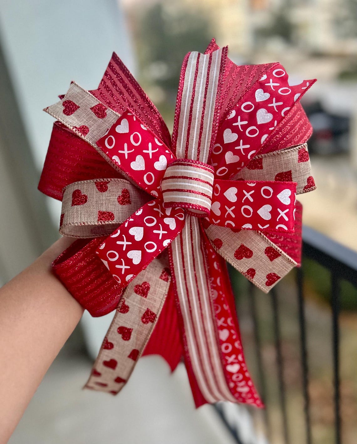 Valentines Bow, Red and White Valentines Bow, Burlap Valentines Bow ...