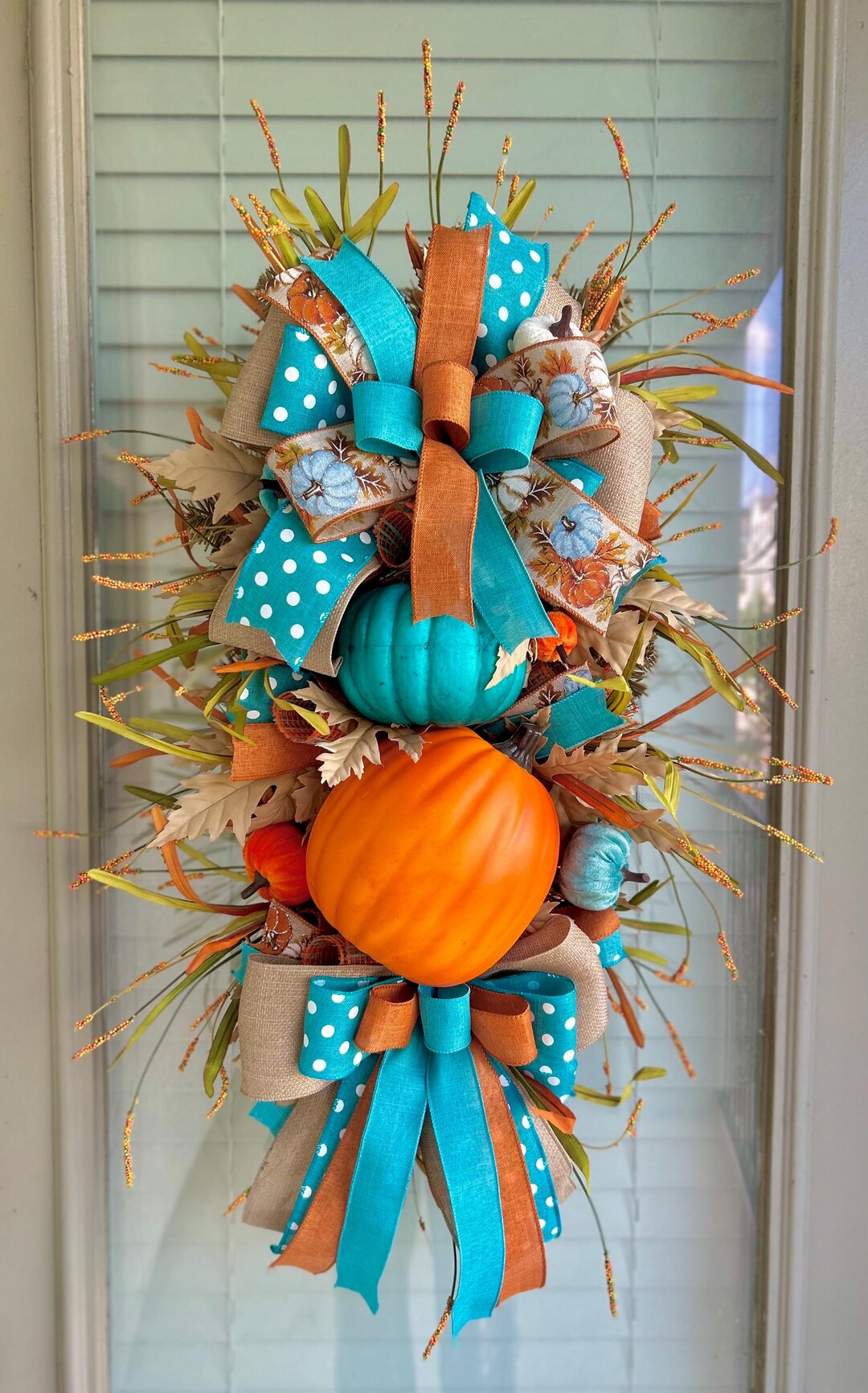 Teal Fall Swag Wreath, Swag Wreath, Fall Swag Wreath, Teal Fall Wreath ...