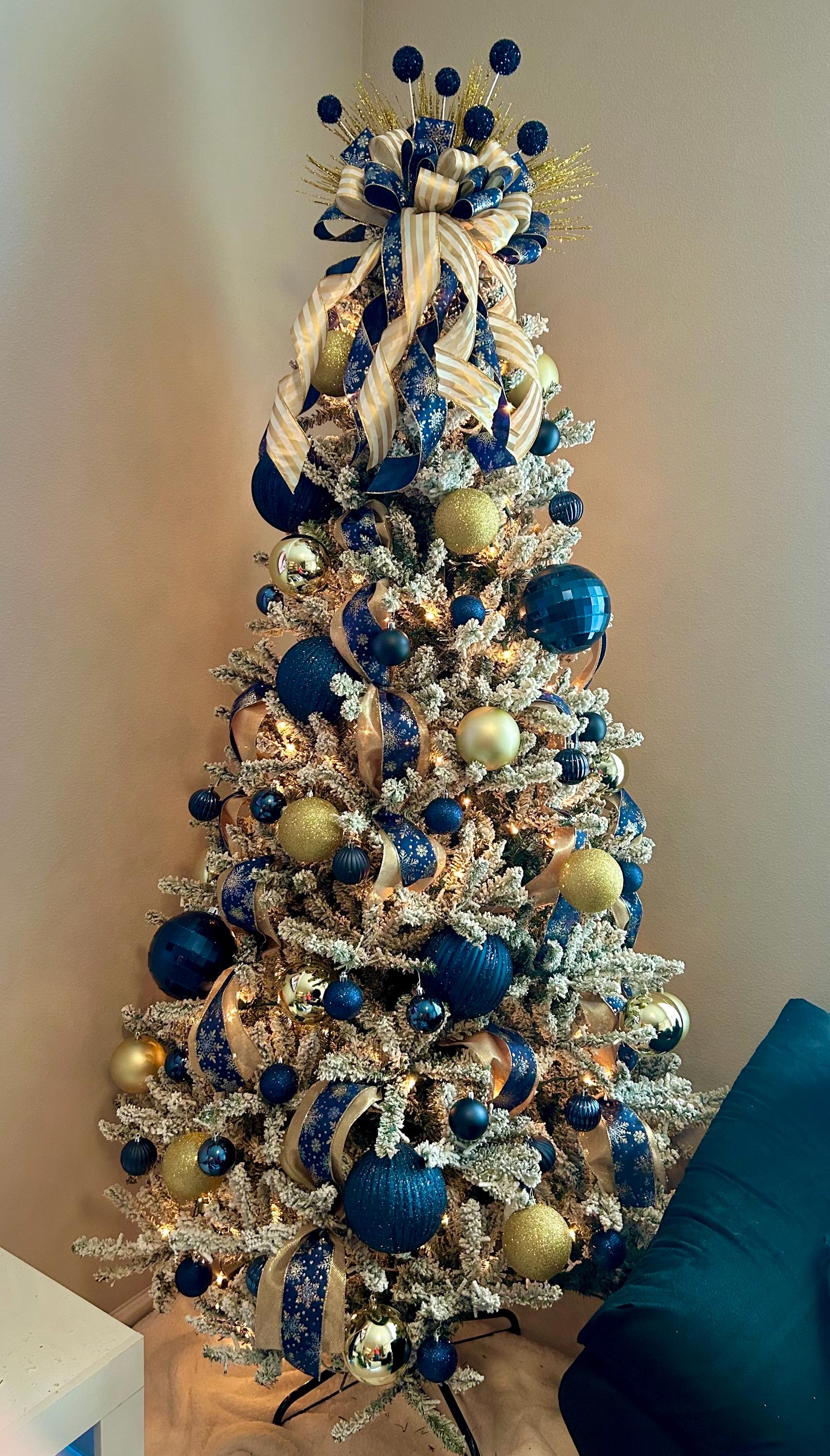 Tree Topper, Blue and Gold Tree Topper, Blue and Gold Bow, Bows for ...