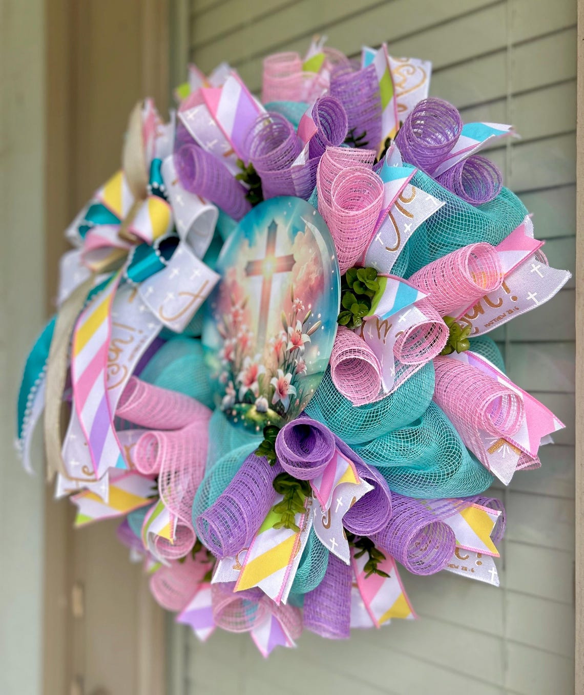 Easter Wreath, Pastel Easter Wreath, He is Risen Easter Wreath, Cross ...