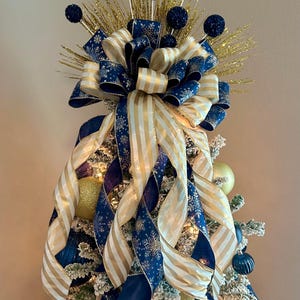 Tree Topper, Blue and Gold Tree Topper, Blue and Gold Bow, Bows for ...