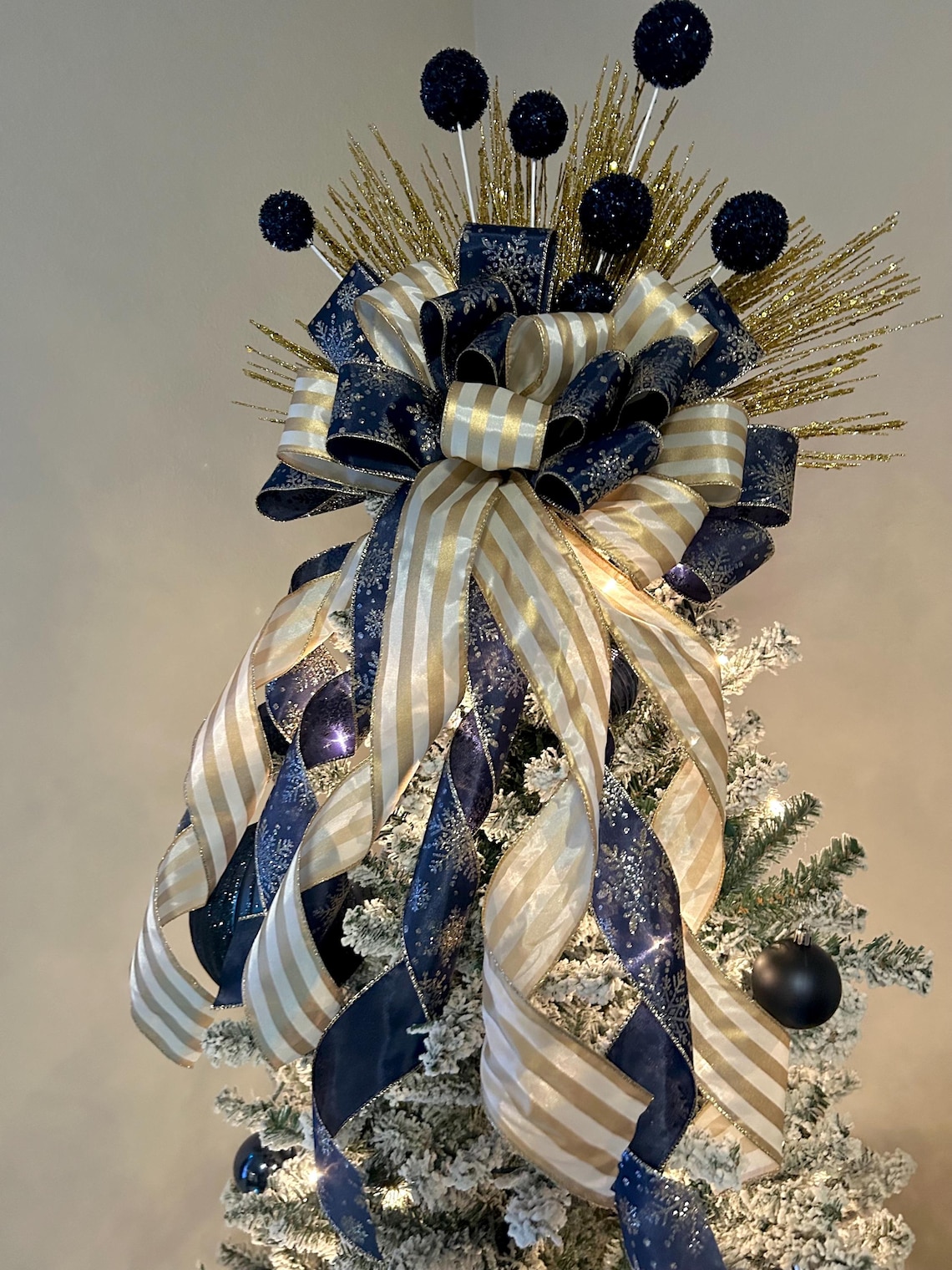 Tree Topper, Blue and Gold Tree Topper, Blue and Gold Bow, Bows for ...