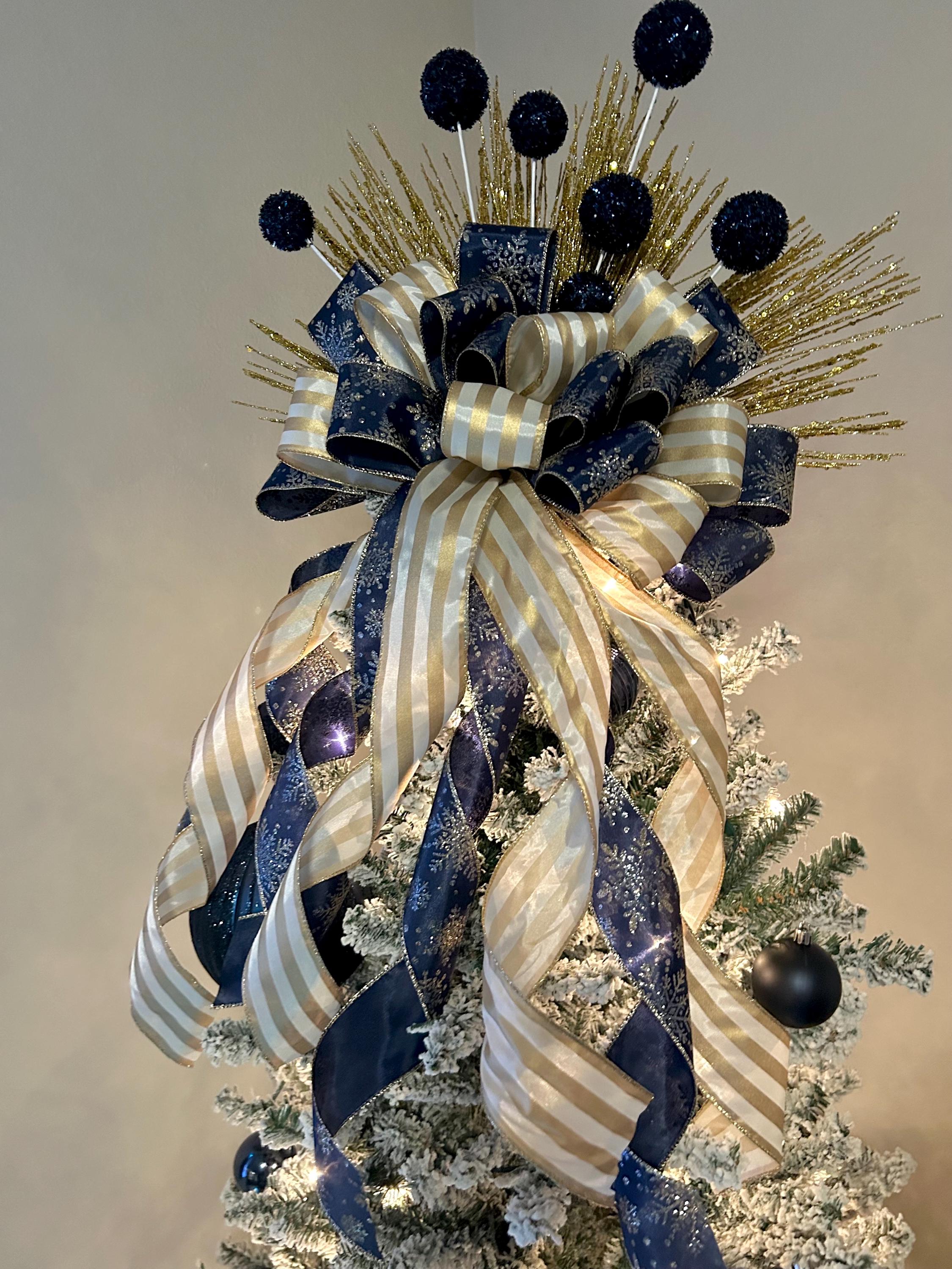 Tree Topper, Blue and Gold Tree Topper, Blue and Gold Bow, Bows for ...