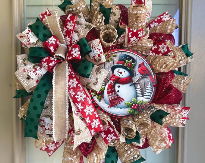 Snowman Wreath, Snowman Christmas Wreath, Snowman Wreaths, Snowman ...